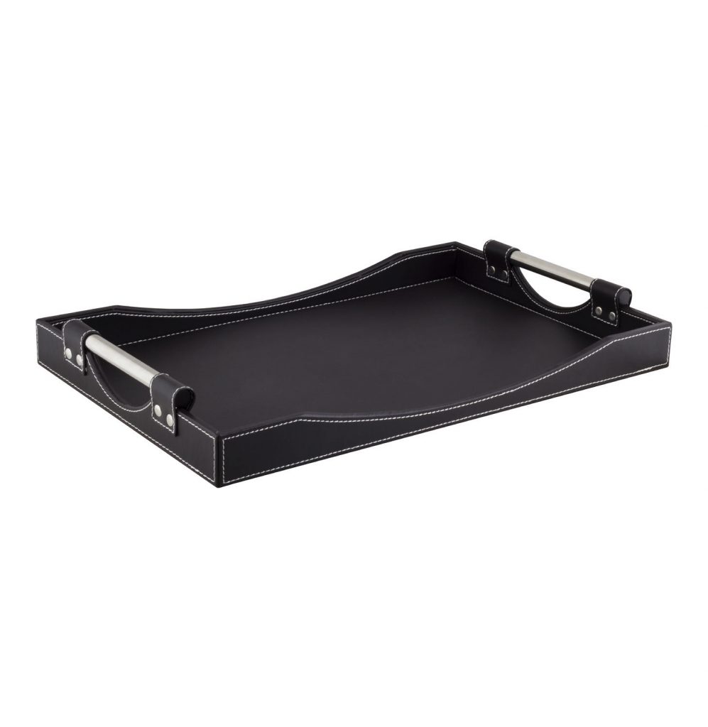 LEATHER TRAY WITH STAINLESS STEEL HANDLE - Home Worth