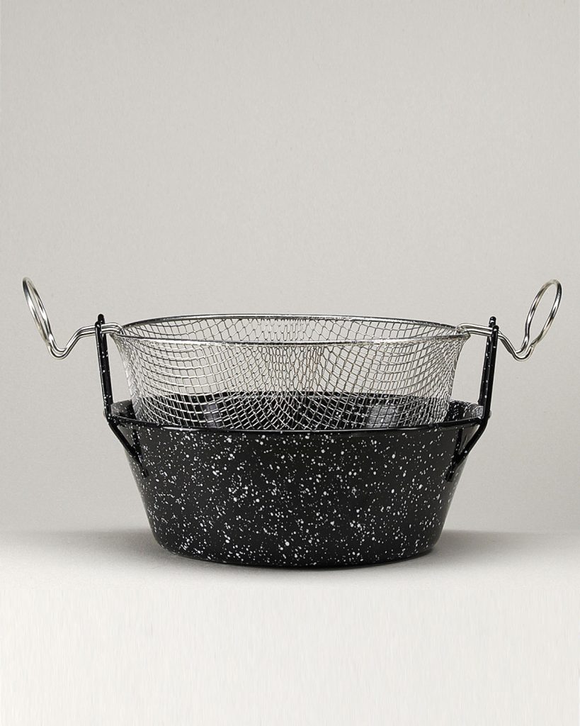 ENAMEL DEEP FRYER PAN WITH ALUMINUM FRYING BASKET - Home Worth