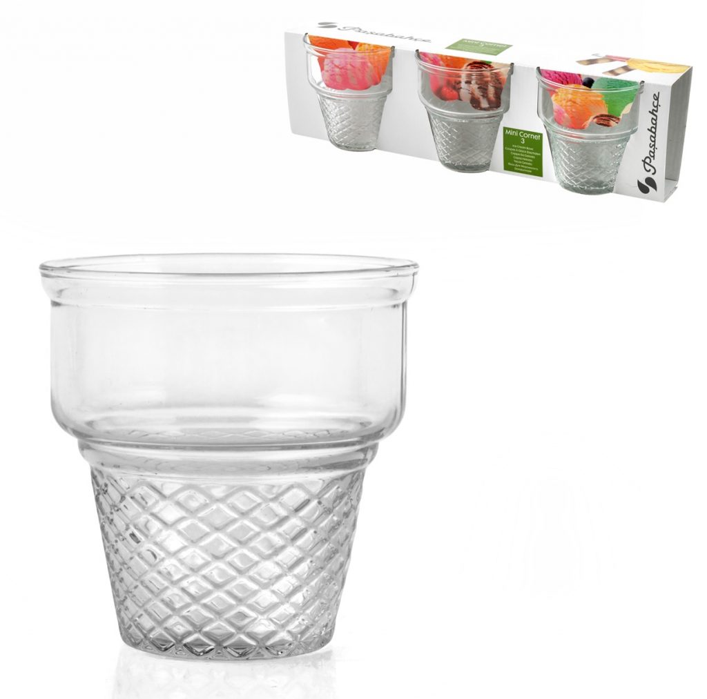 PASABAHCE MINI CORNET SET OF 3 ICE CREAM CUP - Home Worth
