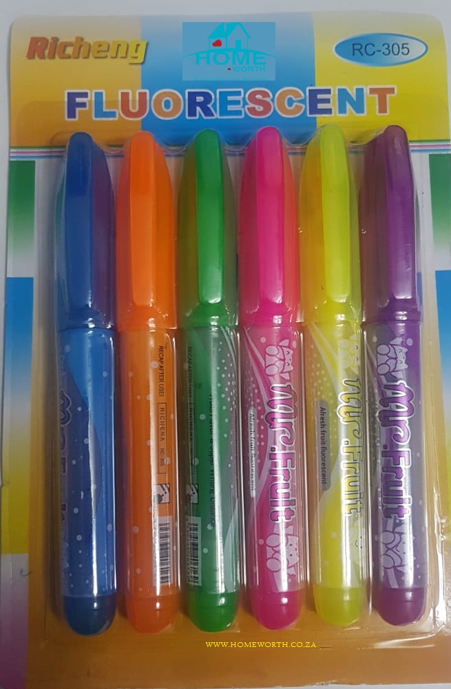 6PC FLUORESCENT MARKERS - Home Worth