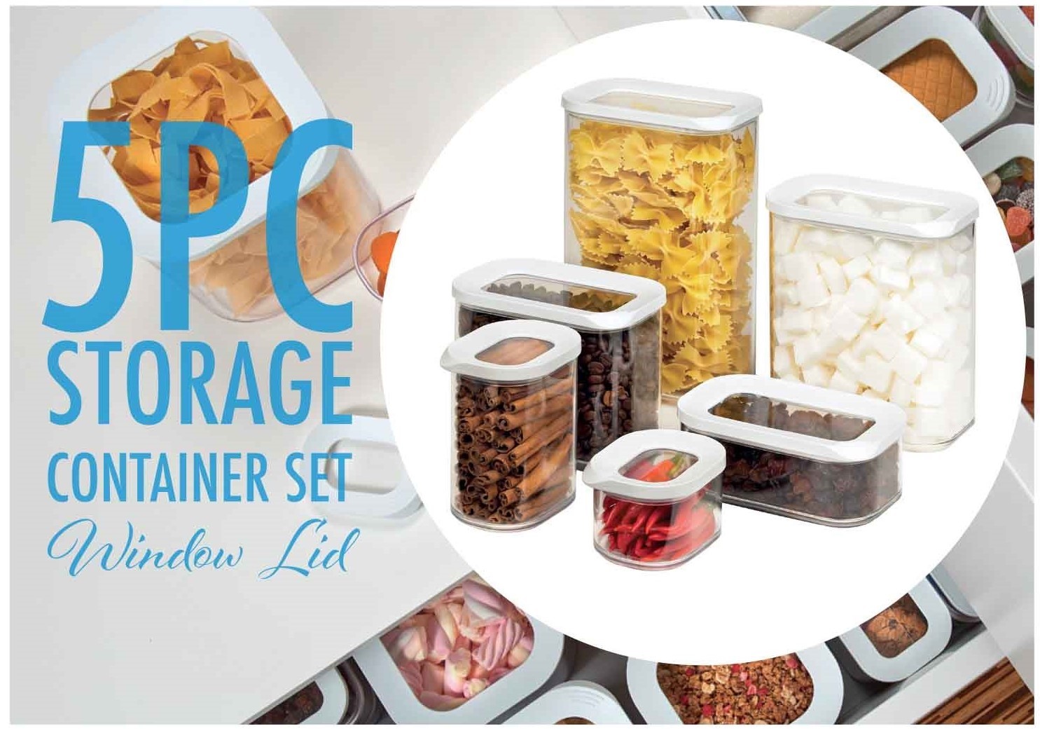 5PC STORAGE CONTAINER SET - WINDOW LID - Home Worth