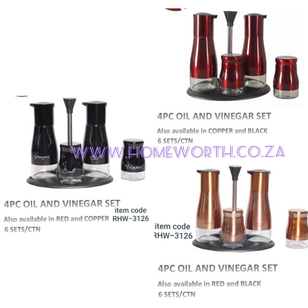 4PC OIL VINEGAR SALT & PEPPER SPICE SET - Home Worth